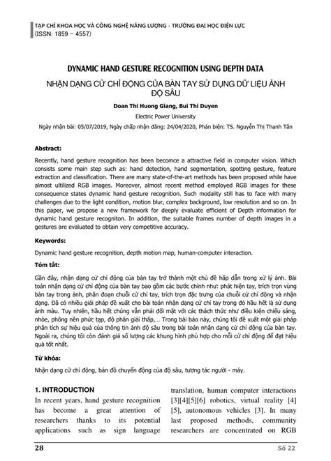 PDF DYNAMIC HAND GESTURE RECOGNITION USING DEPTH DATA