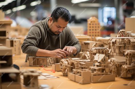 Premium Ai Image Worker Assembling Custom Printed Cardboard Box Generative Ai