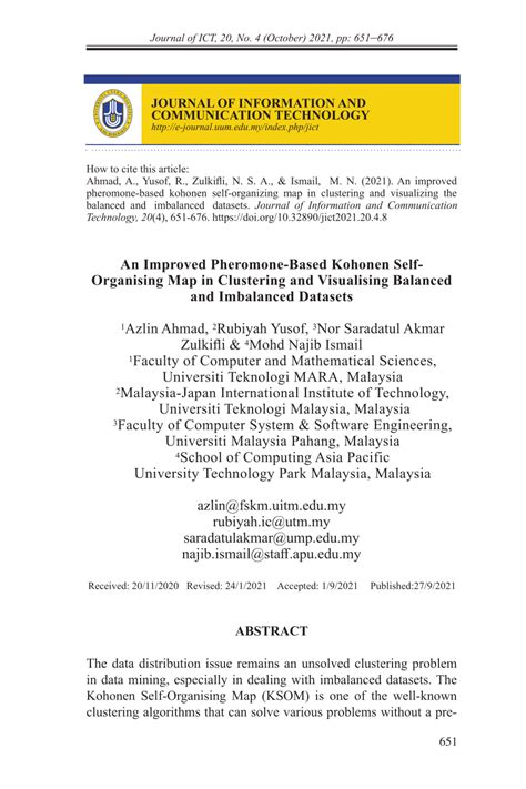 Pdf An Improved Pheromone Based Kohonen Self Organising Map In
