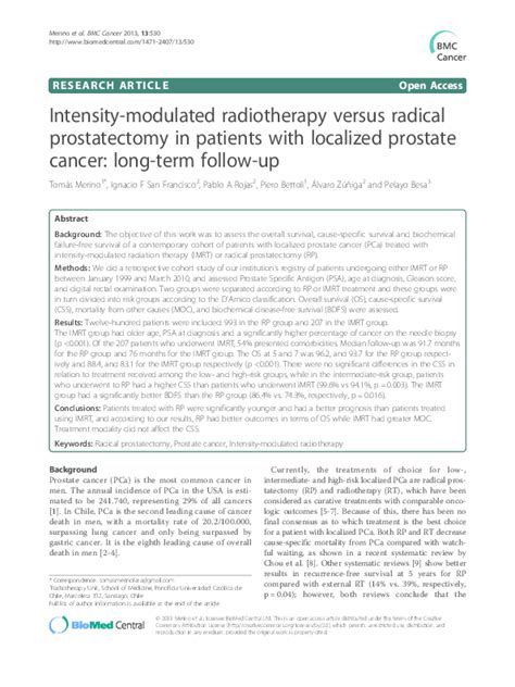 Pdf Intensity Modulated Radiotherapy Versus Radical Prostatectomy In Patients With Localized