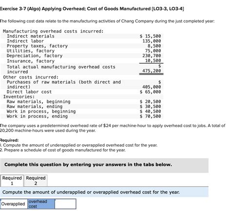 Solved Exercise 3 7 Algo Applying Overhead Cost Of Goods