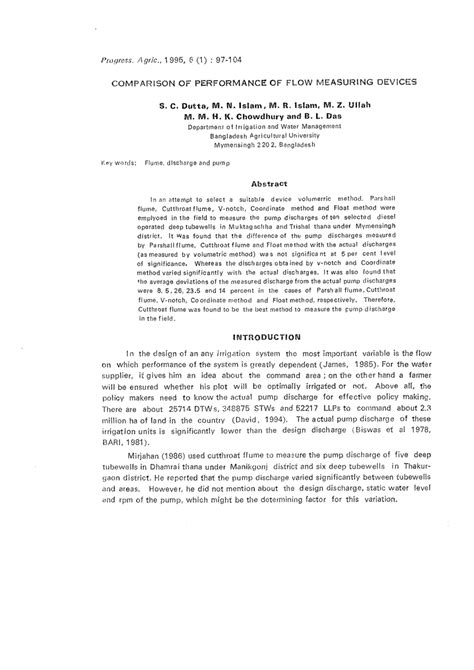 Pdf Comparison Of Performance Of Flow Measuring Devices