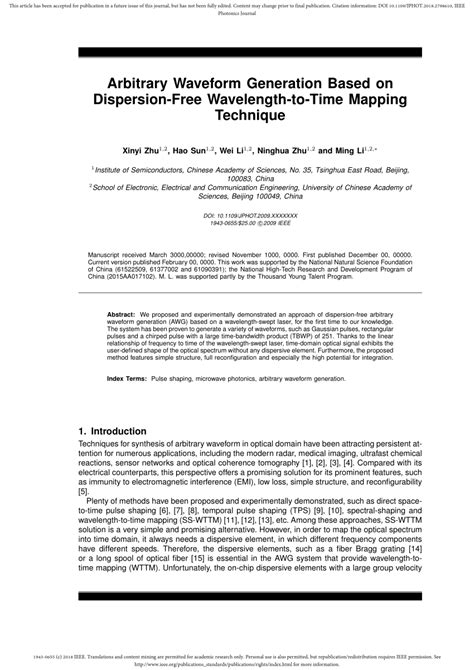 Pdf Arbitrary Waveform Generation Based On Dispersion Free Wavelength To Time Mapping Technique