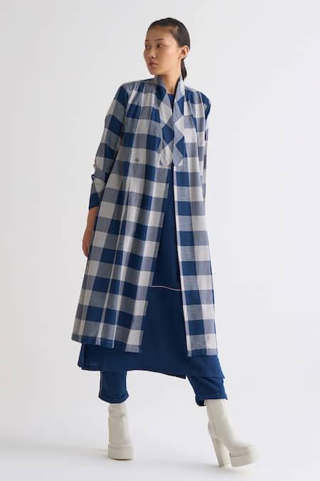 Buy Blue Melange Checkered Lapel Pattern Overlay For Women By Three Buy Blue Melange Checkered Lapel Pattern Overlay For Women By Three