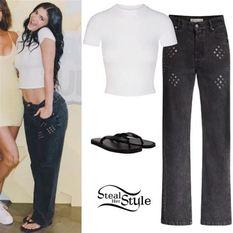 Kylie Jenner White T Shirt Black Jeans Fashnfly