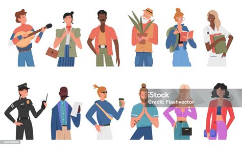 캐주얼 사람들은 다른 인종 직업 또는 연령의 다양한 다인종 캐릭터 세트를 만화 사람들에 대한 스톡 벡터 아트 및 기타 이미지 사람들 경찰관 교육 Istock