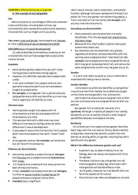 Chapter 1 2 Gender And Society CHAPTER I Differentiating Sex And Gender A The Concept Of