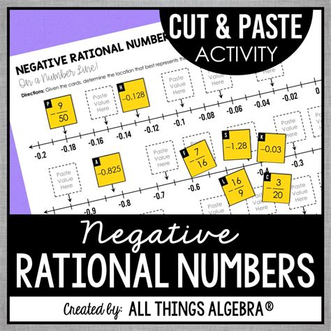 Negative Rational Numbers On A Number Line Cut And Paste Activity All