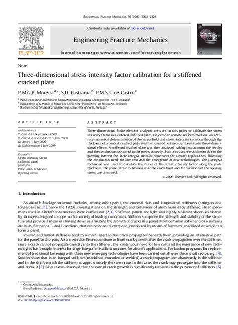 Pdf Three Dimensional Stress Intensity Factor Calibration For A Stiffened Cracked Plate