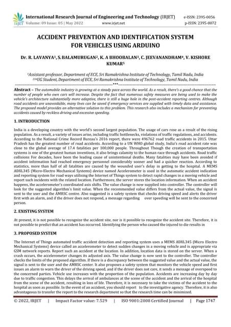 Accident Prevention And Identification System For Vehicles Using
