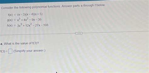 Solved Consider The Following Polynomial Functions Answer