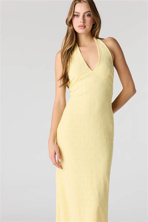 Braless Textured Halter Midi Dress Urban Planet