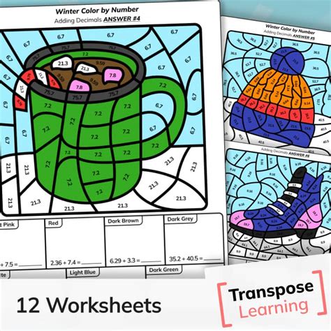 Adding Decimals Winter Math Coloring Worksheet Bundle By Transpose Learning
