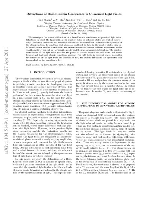 Pdf Diffractions Of Bose Einstein Condensate In Quantized Light Fields