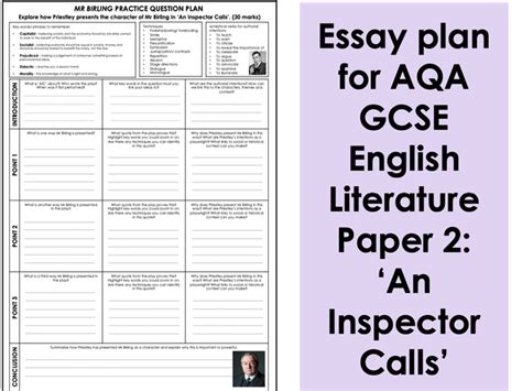 Gcse English Literature Paper 2 An Inspector Calls Essay Planning Sheets X5 A3 Teaching Resources