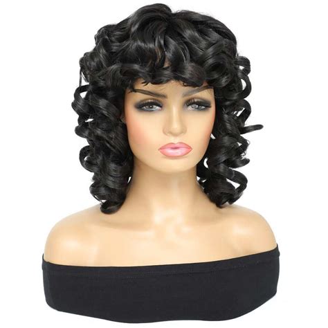 Short Curly Wigs For Soft Black Big Curly Wig With Bangs Curls Heat