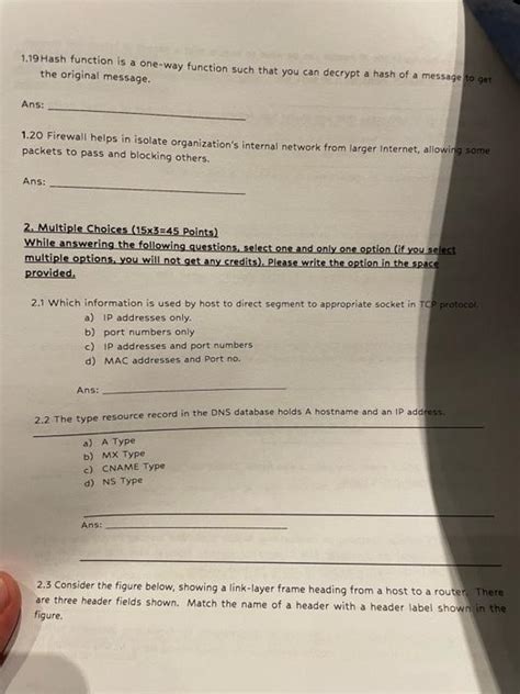 solved 1 19 hash function is a one way function such that