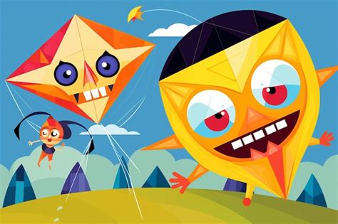 Premium Vector Cartoon Monster Flying Kite Sky