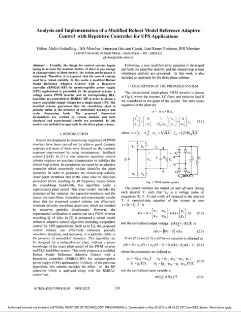 Pdf Analysis And Implementation Of A Modified Robust Model Reference Adaptive Dokumentips