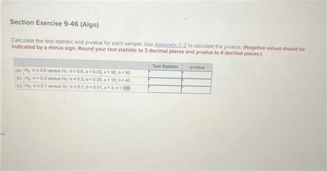 Solved Section Exercise 9 46 Algo Calculate The Test Chegg Com