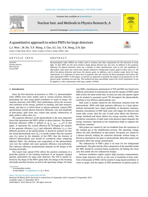 A Quantitative Approach To Select Pmts For Large Detectors Pdf Neutrino Neutron