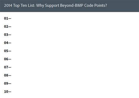 Unicode Beyond Bmp Top Ten List—2014 Redux