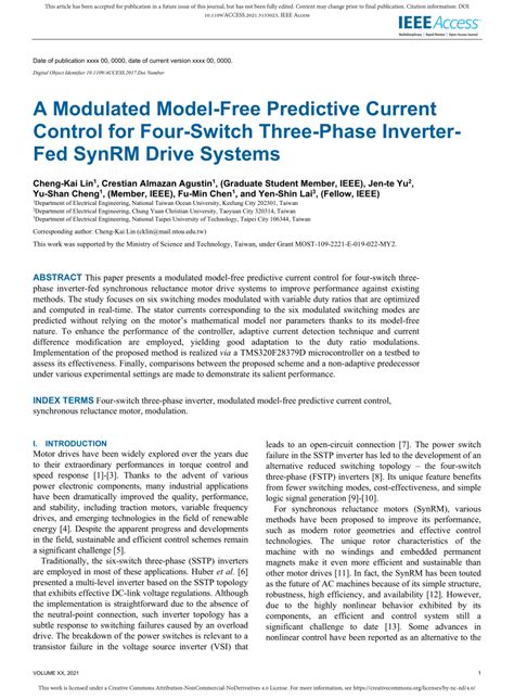 Pdf A Modulated Model Free Predictive Current Control For Four Switch