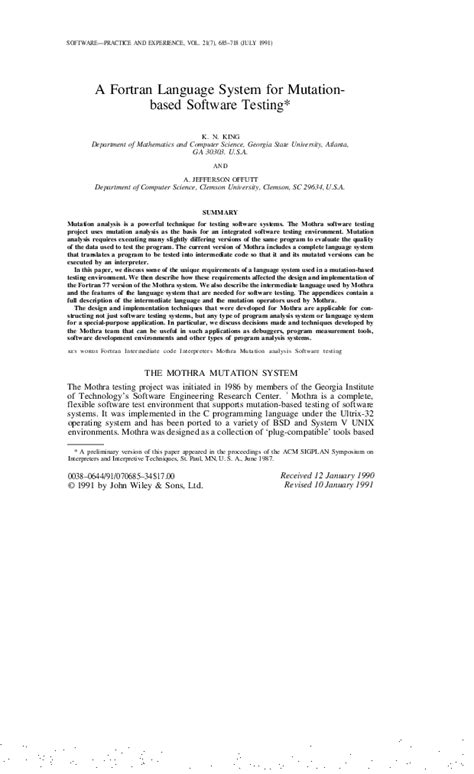 Pdf A Fortran Language System For Mutation‐based Software Testing