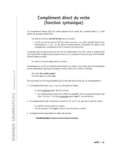 ComplÃ©ment Direct Du Verbe Fonction Syntaxique Ccdmd