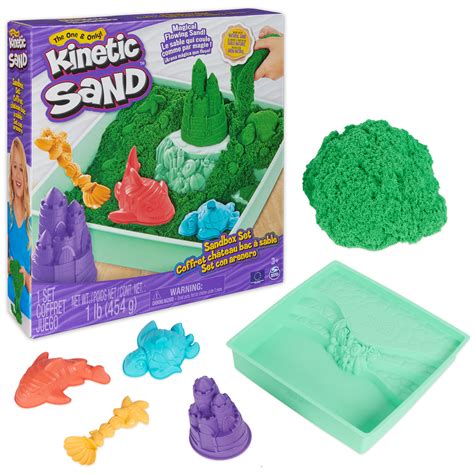 Kinetic Sand Sandbox Set With Green Sand Tools And Storage