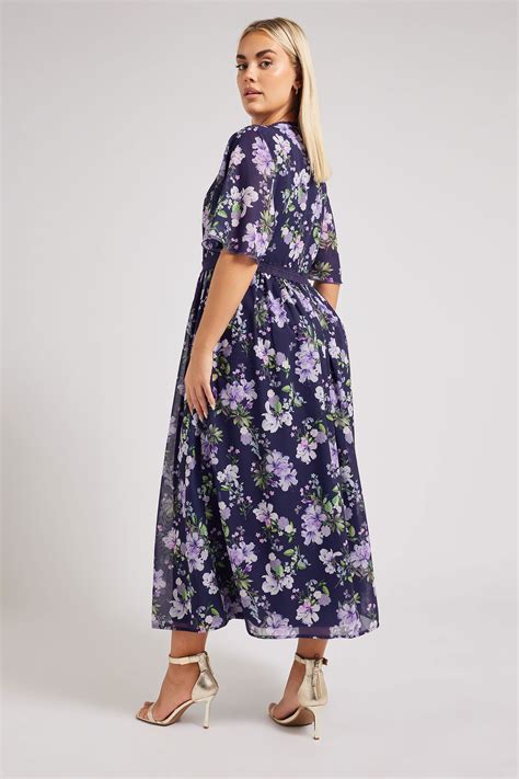 Yours London Plus Size Navy Blue Floral V Neck Dress Yours Clothing