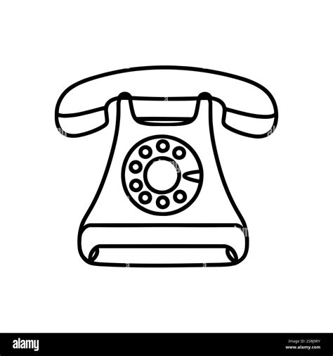 Linear Landline Phone Icon Isolated On White Background Black Hand Drawn Landline Phone Symbol