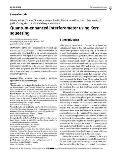 Pdf Quantum Enhanced Interferometer Using Kerr Squeezing