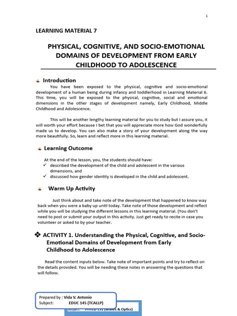Learning Material 7 Dcad Physical Cognitive Social And Emotional