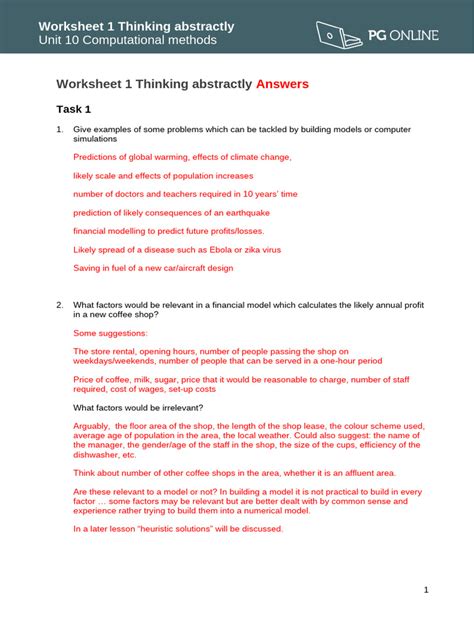 Computational Thinking Worksheet 1 Answers Pdf