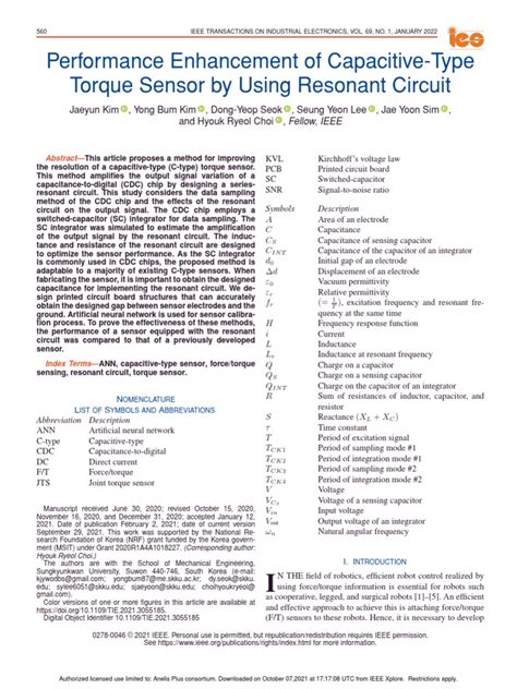 Performance Enhancement Of Capacitive Type Torque Sensor By Using Resonant Circuit Pdf