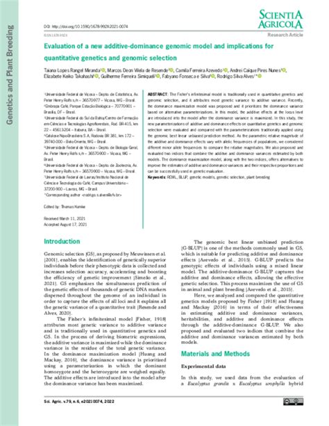 Pdf Evaluation Of A New Additive Dominance Genomic Model And Implications For Quantitative