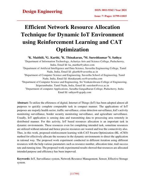 Pdf Design Engineering Efficient Network Resource Allocation Technique For Dynamic Iot