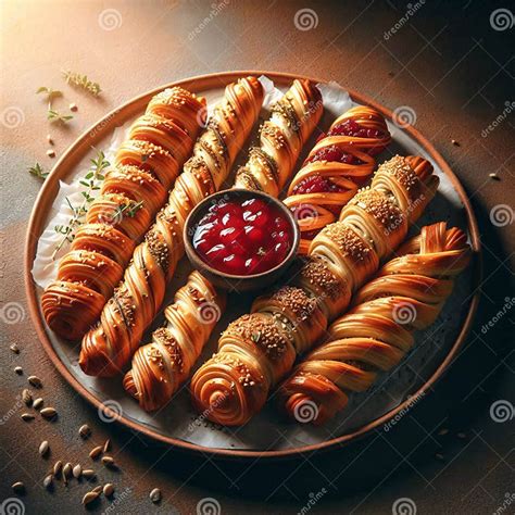 Artisanal Bread Twists With Various Toppings Served On A Plate With