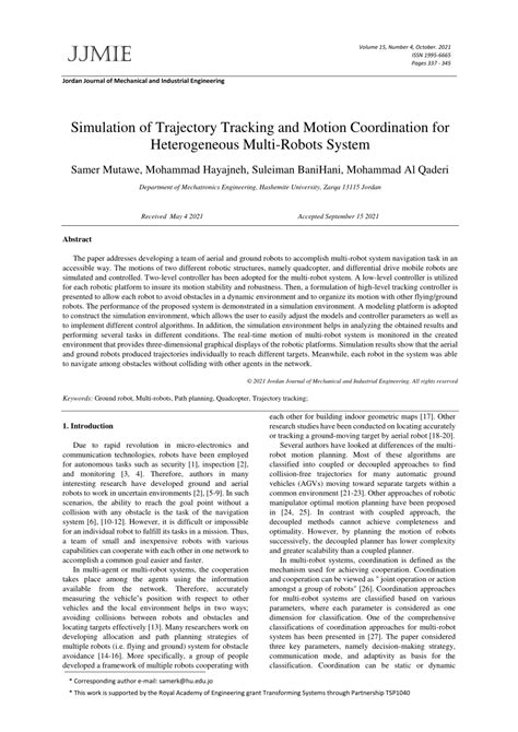 Pdf Simulation Of Trajectory Tracking And Motion Coordination For Heterogeneous Multi Robots