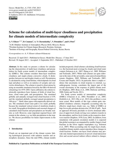 Pdf Scheme For Calculation Of Multi Layer Cloudiness And