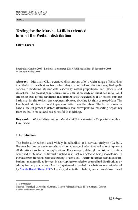 Pdf Testing For The Marshall Olkin Extended Form Of The Weibull Distribution
