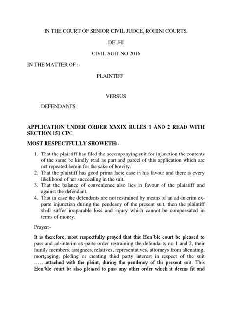Application Order 39 Rule 1 And 2 Pdf Affidavit Lawsuit