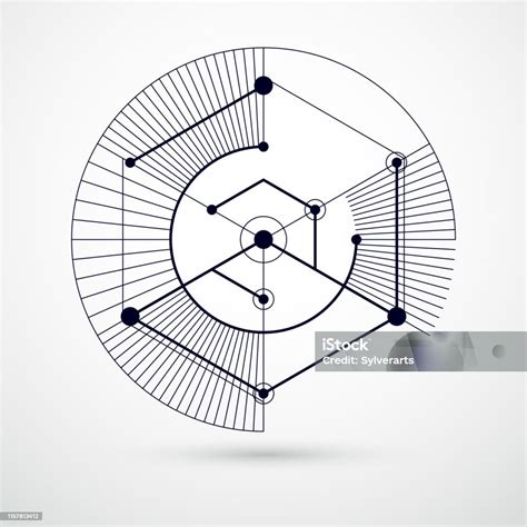 선과 3d 큐브로 만든 흑백 산업 시스템의 벡터 드로잉 현대 기하학적 컴포지션은 템플릿 및 레이아웃으로 사용할 수 있습니다 3