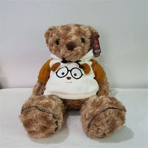 หมีเท็ดดี้ ผ้าขนลายกุหลาบ ใส่เสื้อฮูด S15 นิ้ว M18 นิ้ว L21 นิ้ว Ama Tukta Shop Thaipick