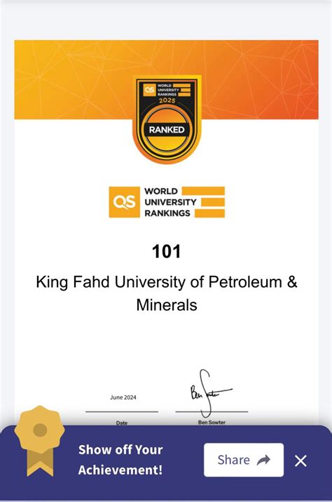 Dr Sadiq M Sait On Linkedin Kfupm Ranked 101 In Qs World University