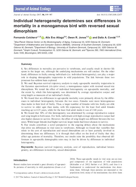Pdf Individual Heterogeneity Determines Sex Differences In Mortality