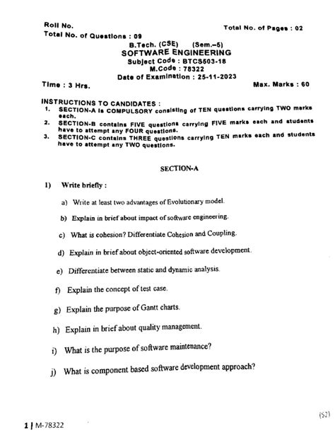 Btech Cse 5 Sem Software Engineering 78322 Nov 2023 Pdf