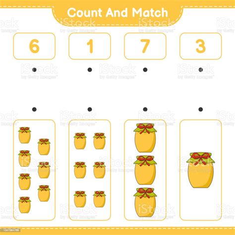 계산 및 일치 잼의 수를 계산하고 올바른 숫자와 일치합니다 교육 어린이 게임 인쇄 워크 시트 벡터 일러스트레이션 0명에 대한 스톡 벡터 아트 및 기타 이미지 Istock
