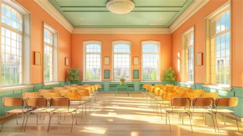 Empty Bright Classroom With Large Windows Ideal For Educational And